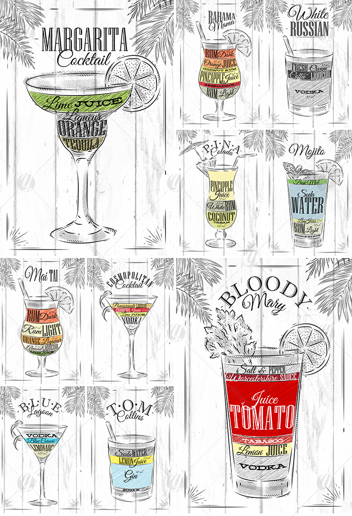 Cocktails Graphics on Yellow Images Creative Store