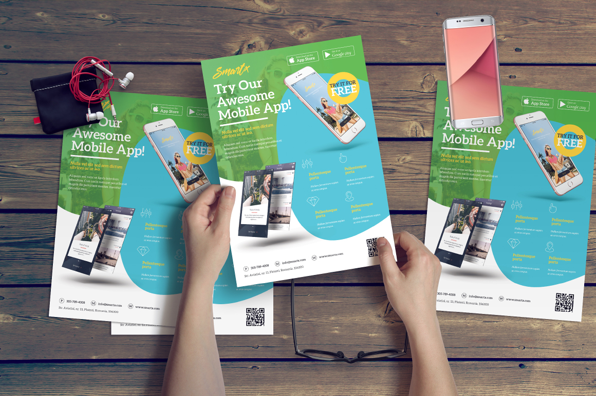 Mobile App Flyer on Yellow Images Creative Store