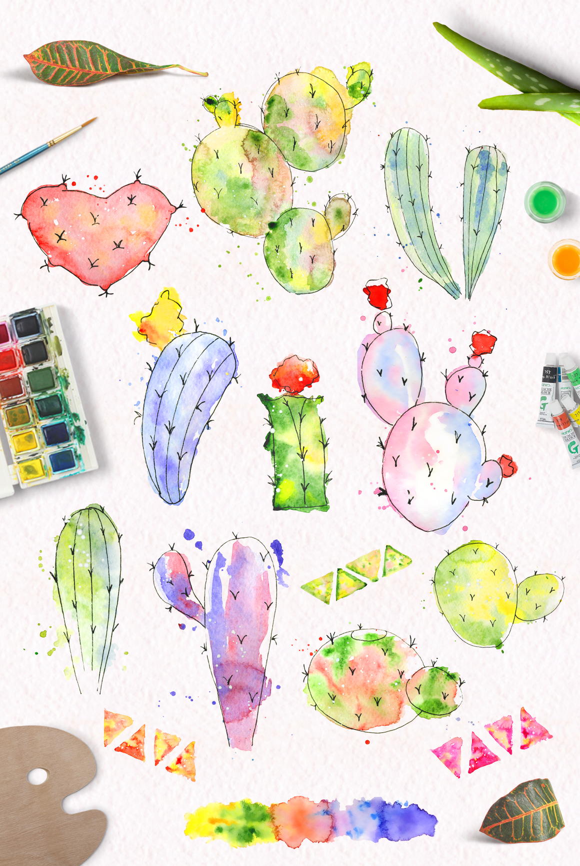 Watercolor abstract Cactus on Yellow Images Creative Store