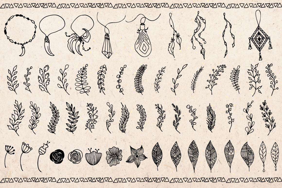 Hand drawn Boho doodles on Yellow Images Creative Store