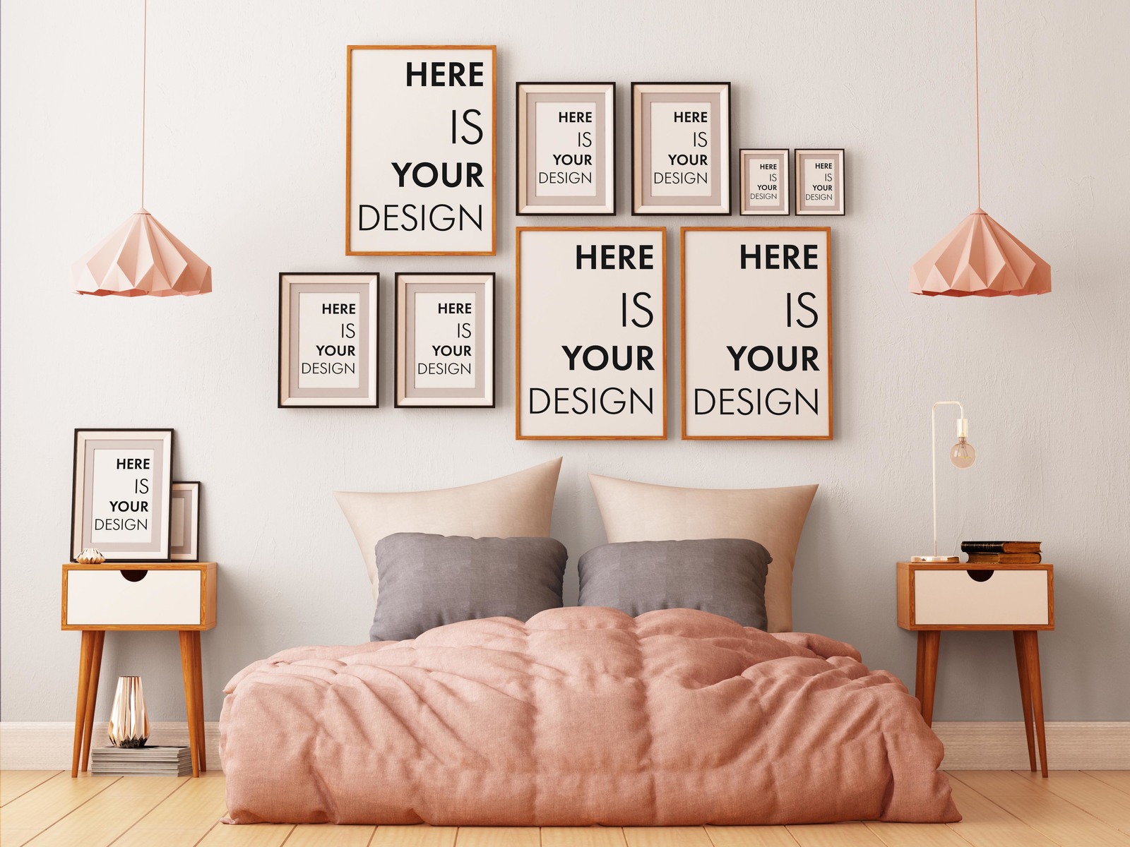 8 group mock-ups of posters in the bedroom on Yellow Images Creative Store