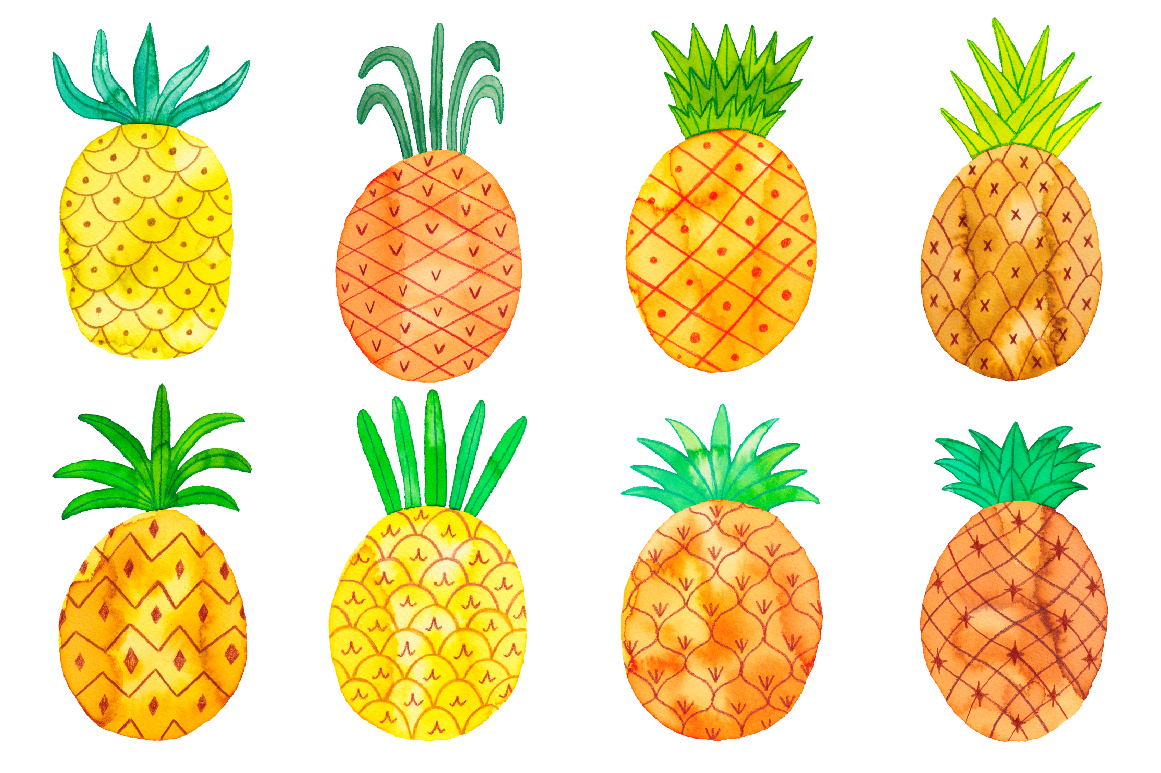 Watercolor pineapple set on Yellow Images Creative Store