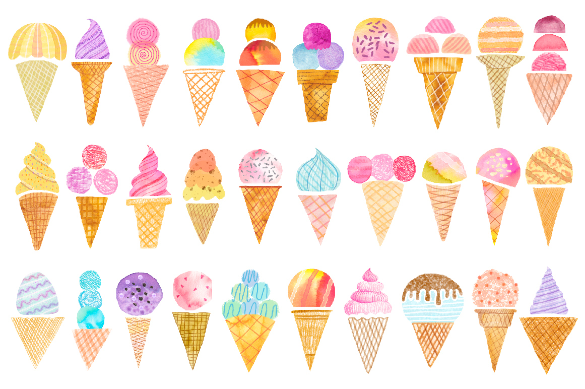 Watercolor ice-cream set on Yellow Images Creative Store