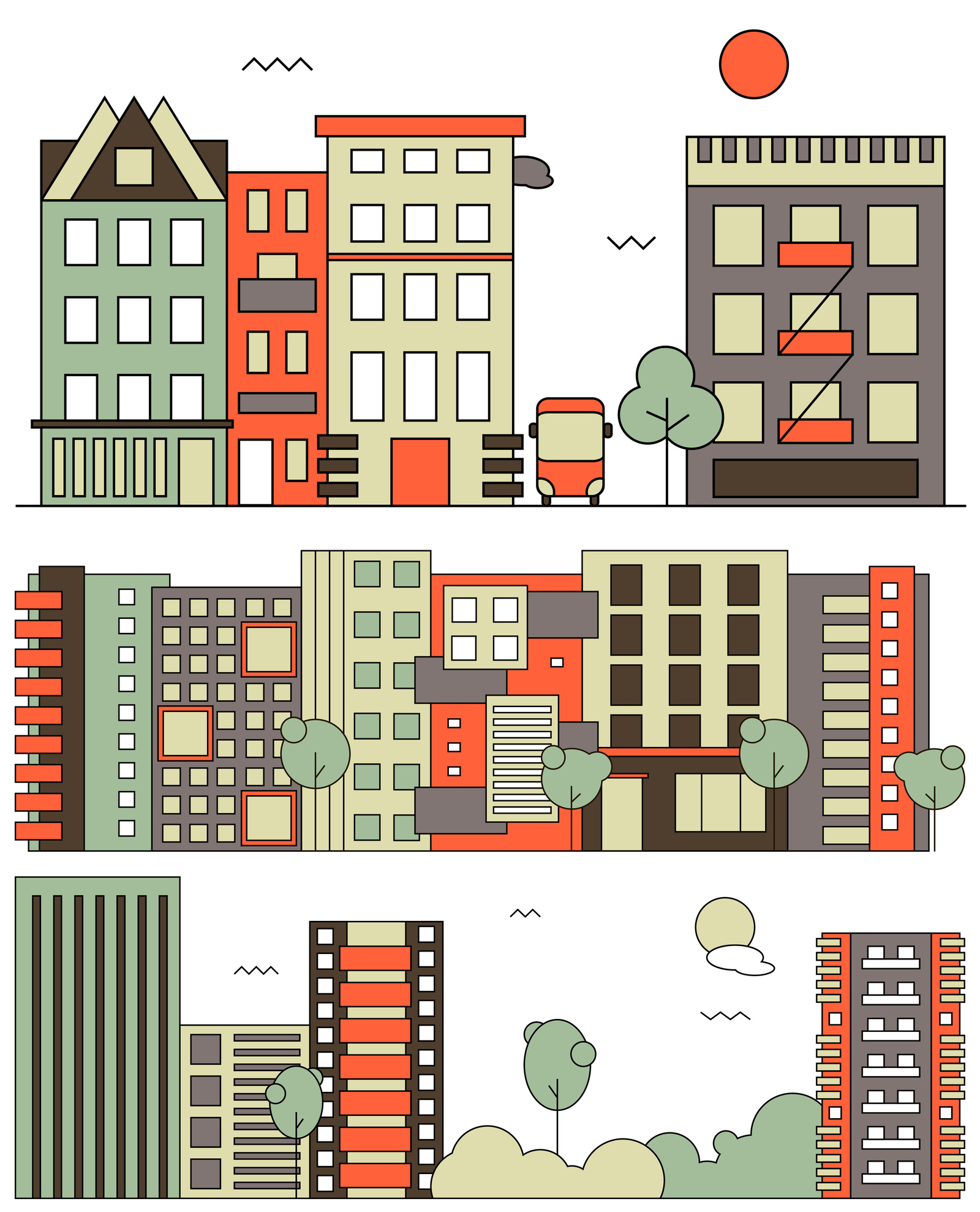 Flat Cityscape Set on Yellow Images Creative Store