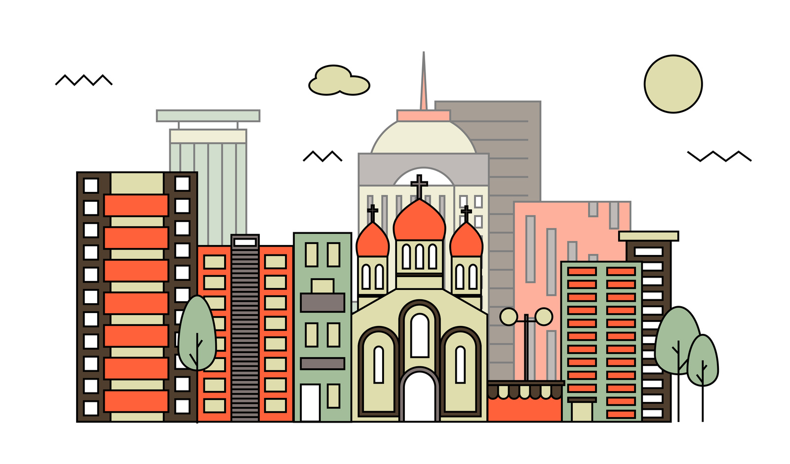 Flat Cityscape Set on Yellow Images Creative Store