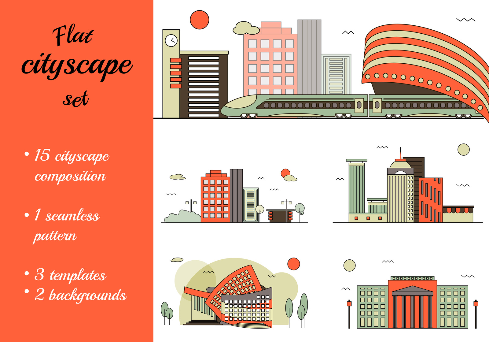 Flat Cityscape Set on Yellow Images Creative Store