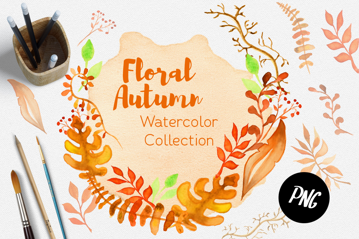 Fall Watercolor clipart Autumn on Yellow Images Creative Store