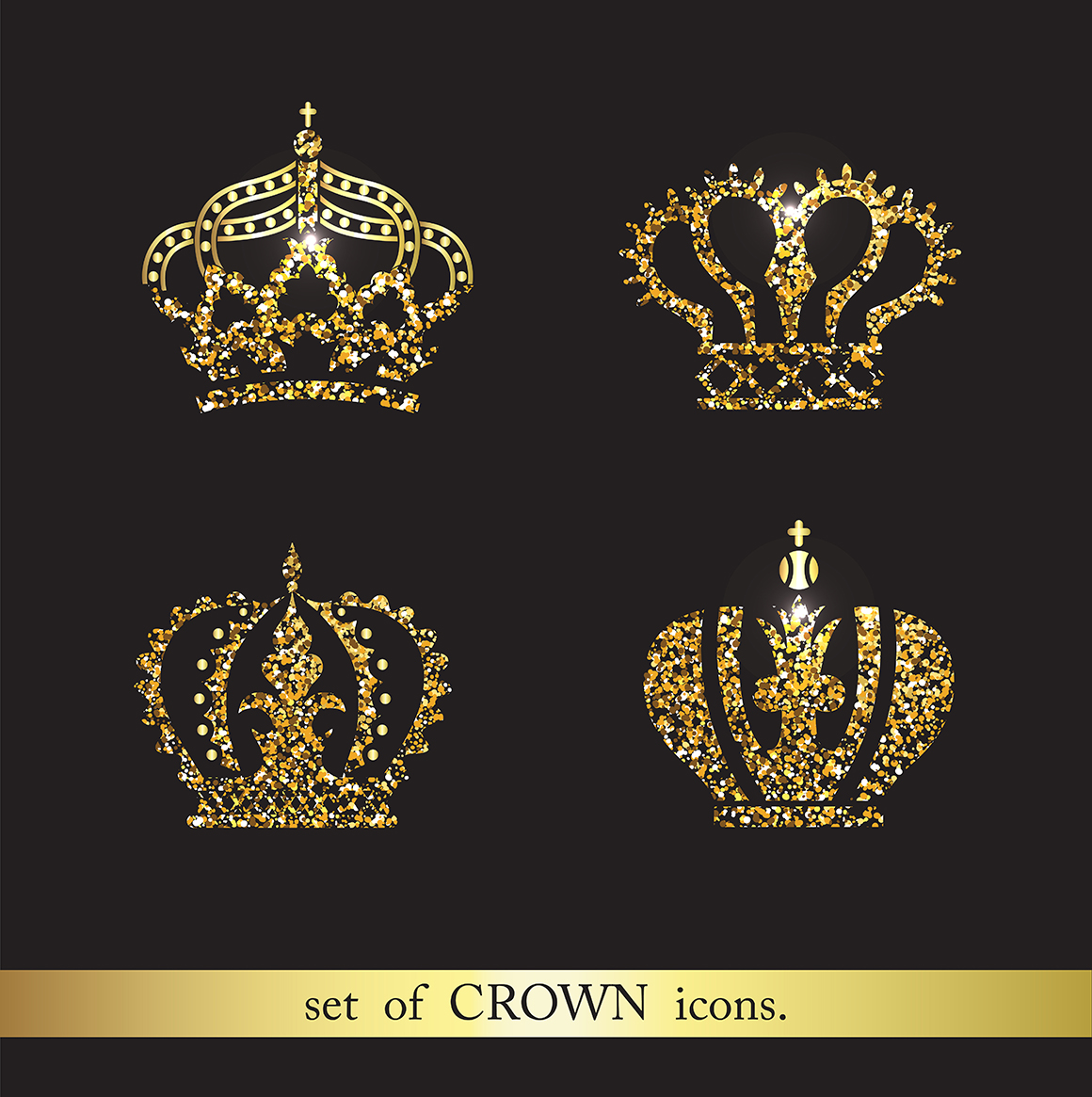 Set of gold crown icons. Flat crown icons in black. on Yellow Images ...