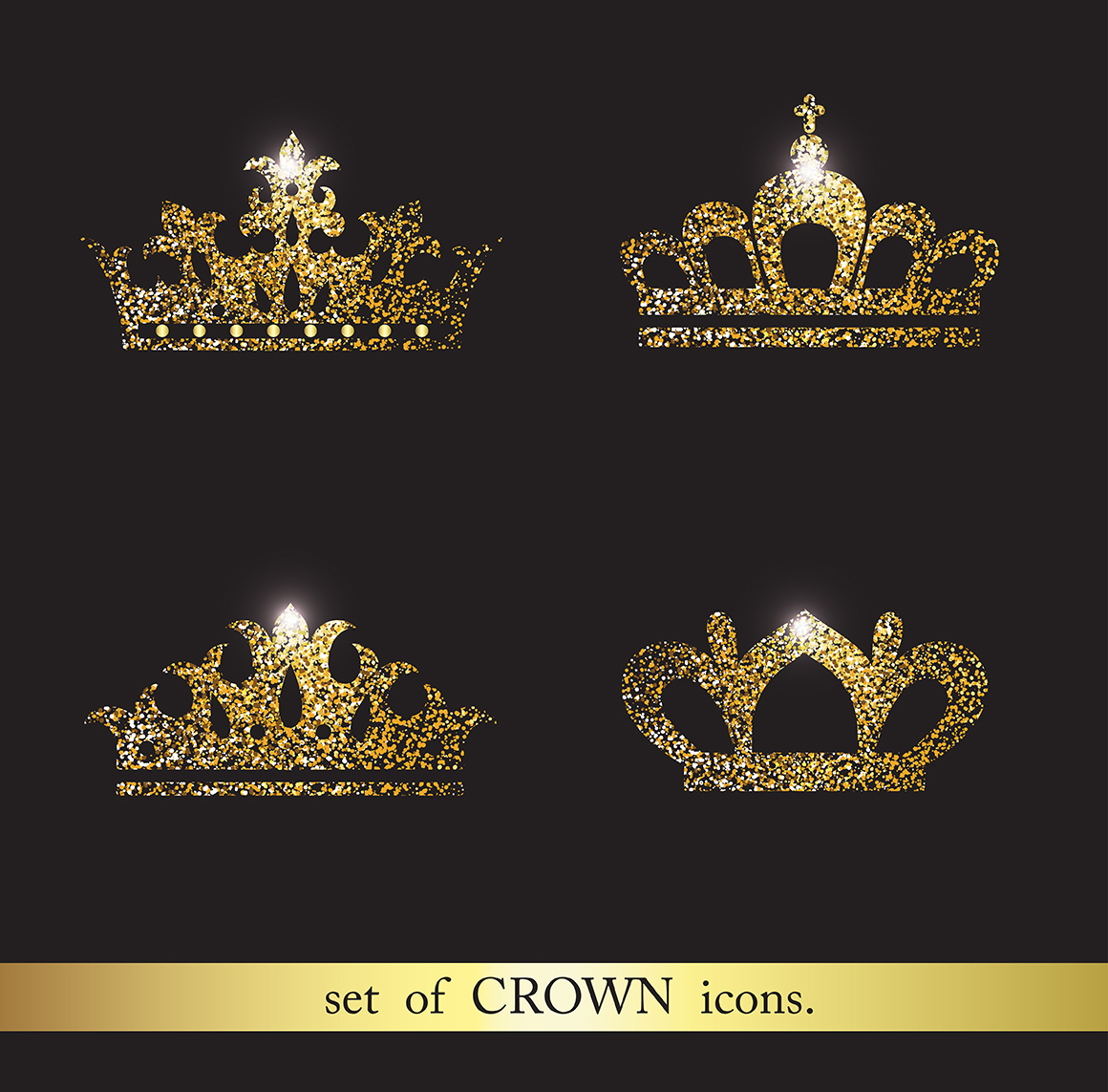Set of gold crown icons. Flat crown icons in black. on Yellow Images ...