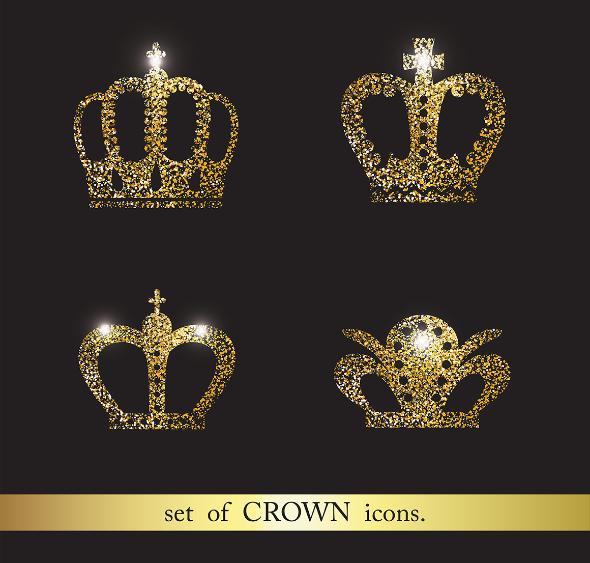 Set of gold crown icons. Flat crown icons in black. on Yellow Images ...