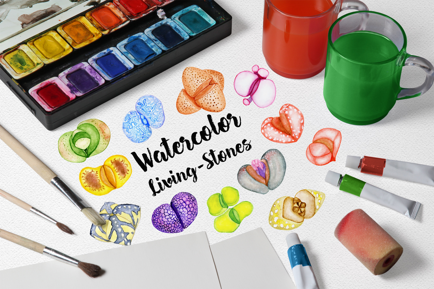 Watercolor Living Stones on Yellow Images Creative Store