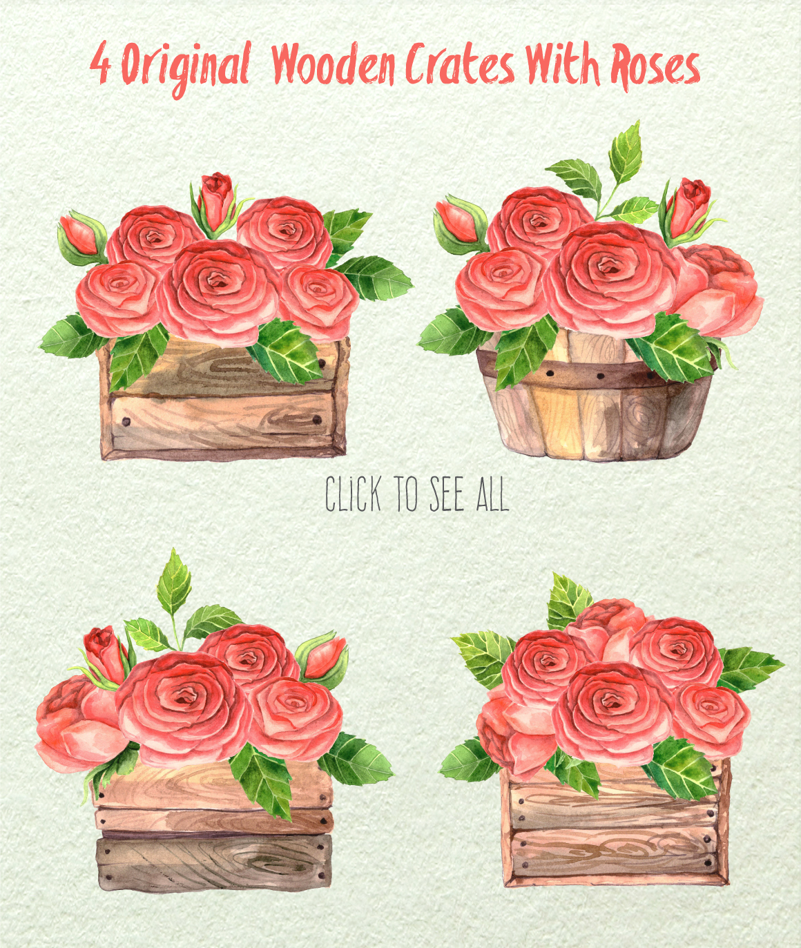 Watercolor Roses in Boxes on Yellow Images Creative Store