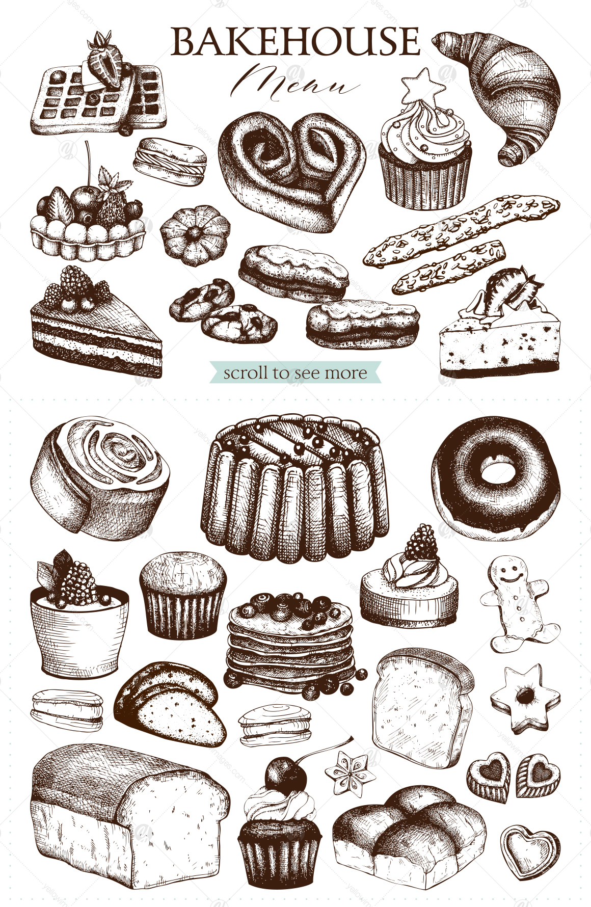 Vintge Bakery Illustrations on Yellow Images Creative Store