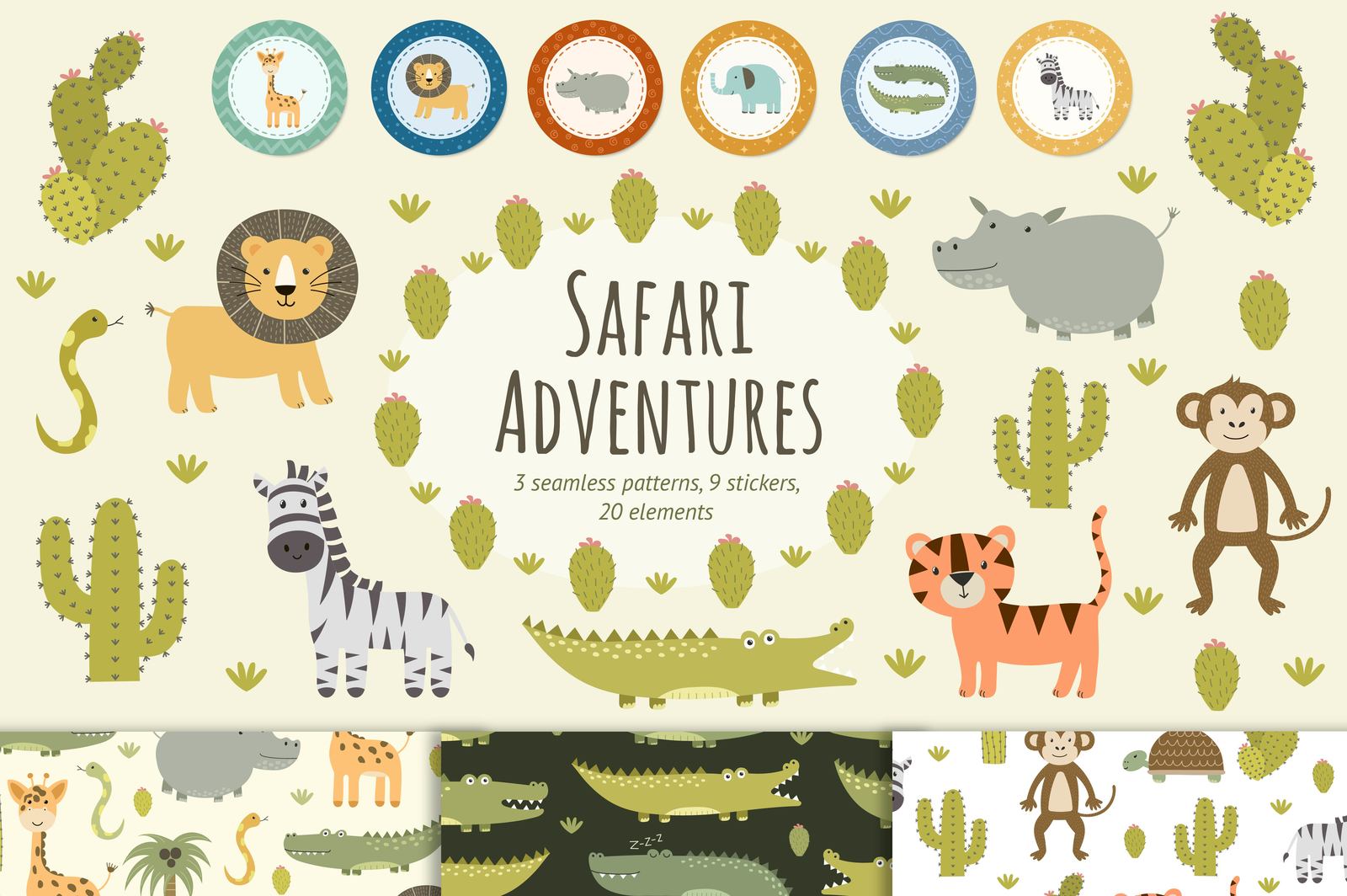 Safari adventures: patterns & stickers on Yellow Images Creative Store