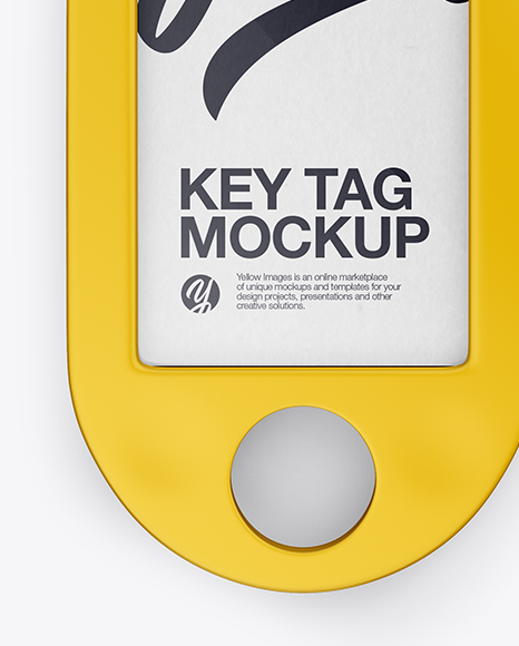 Matte Key Tag Mockup - Top View on Yellow Images Object Mockups