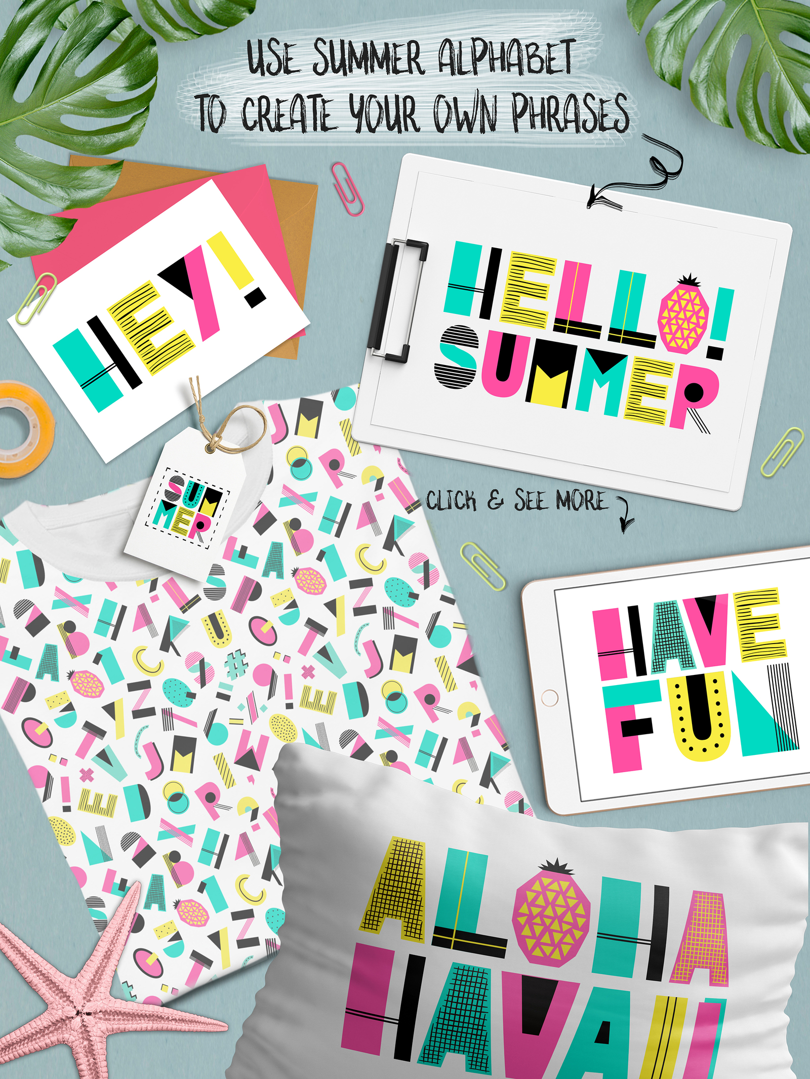 Cute Summer Alphabet on Yellow Images Creative Store