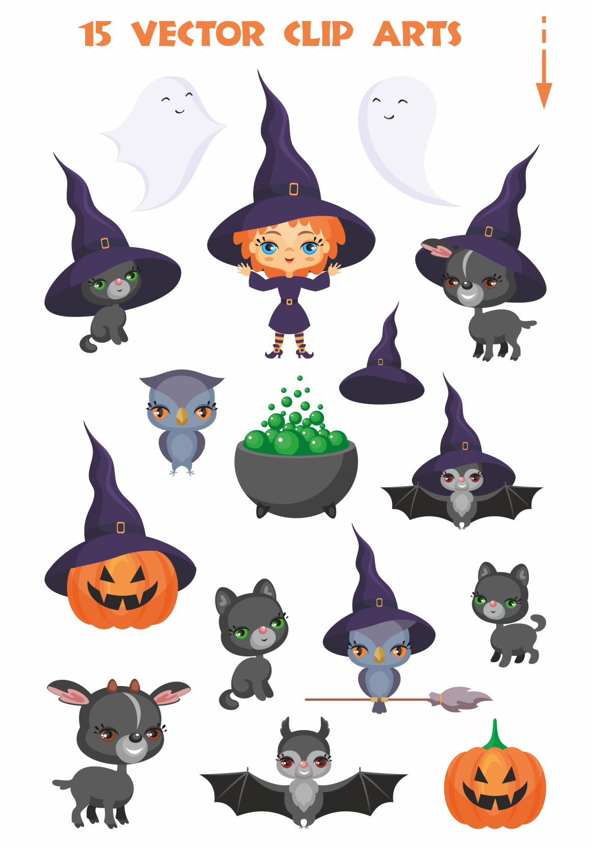 Halloween set. Cute vector clip arts. on Yellow Images Creative Store