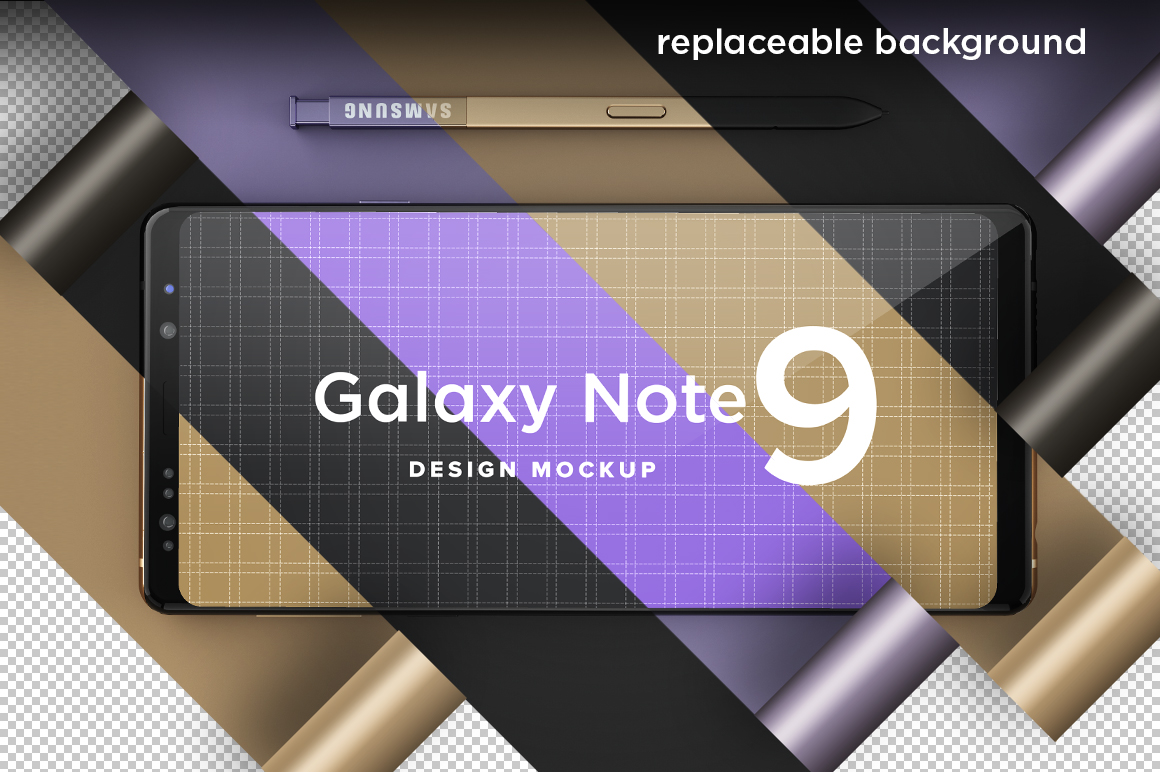 Samsung Galaxy Note 9 Design Mockup on Yellow Images Creative Store