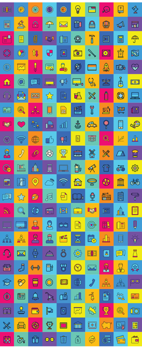 Colorful Icons set design on Yellow Images Creative Store