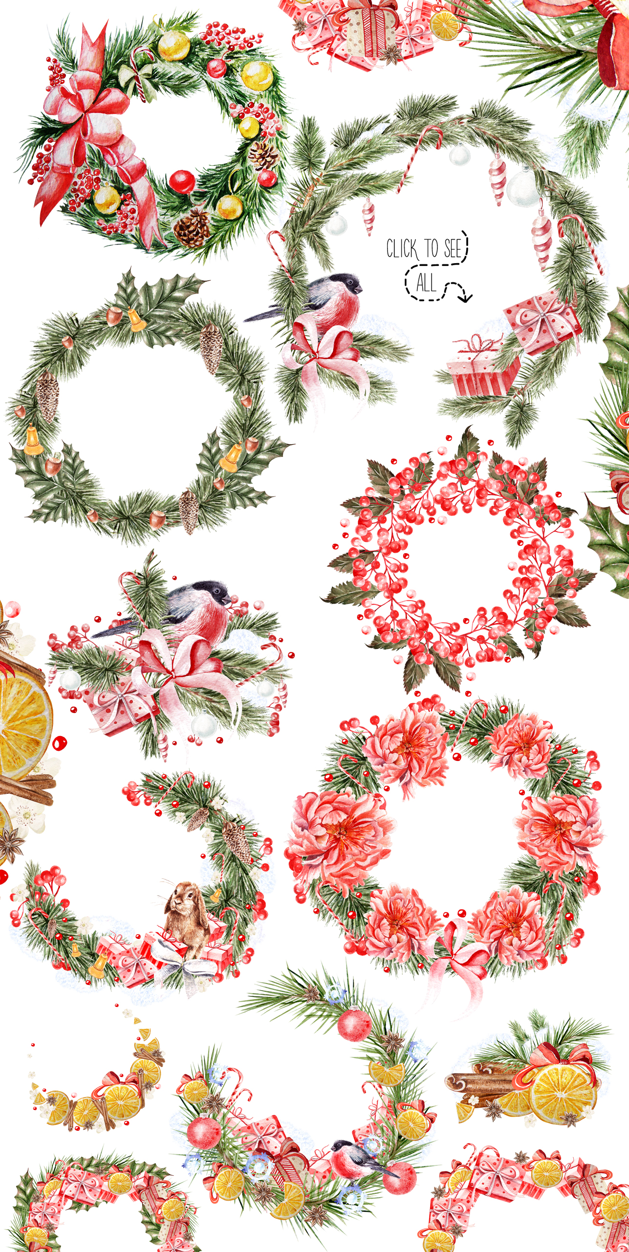 Hand Dawn Watercolor Christmas BUNDLE on Yellow Images Creative Store