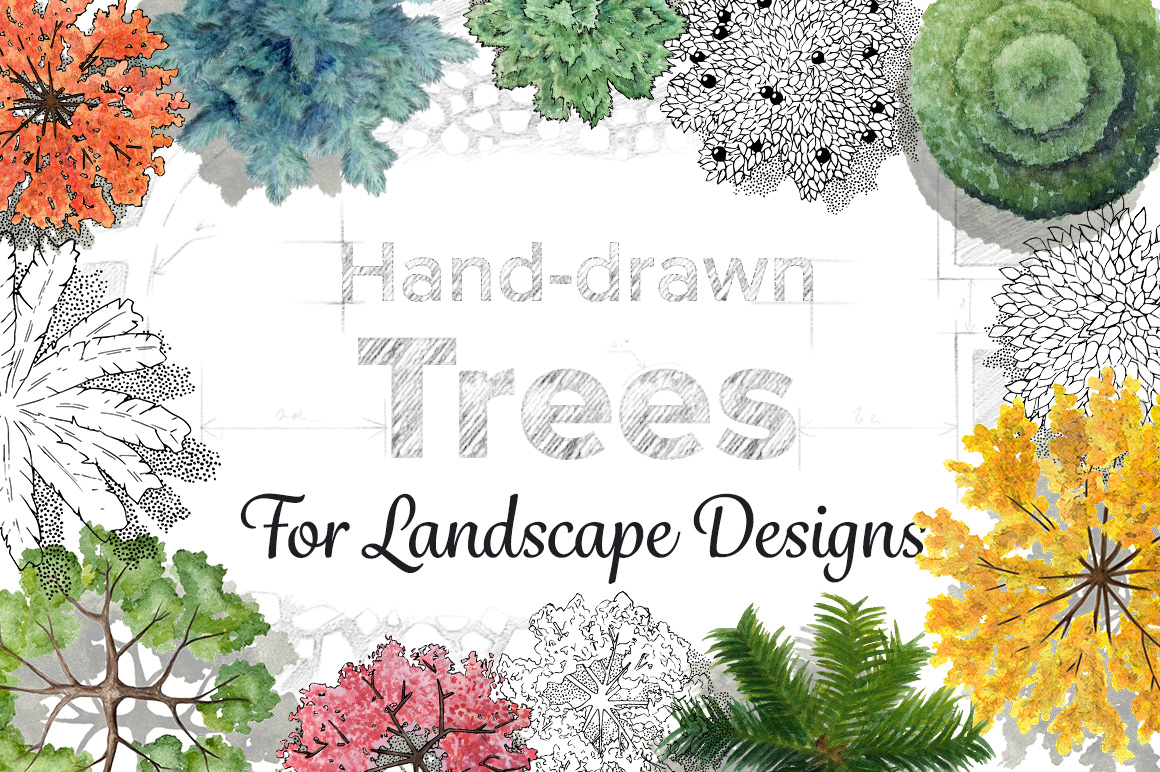 Hand-Drawn Trees on Yellow Images Creative Store