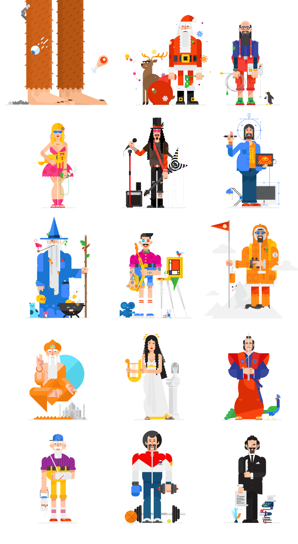 15 Thematic Characters Vector illustrations on Yellow Images Creative Store