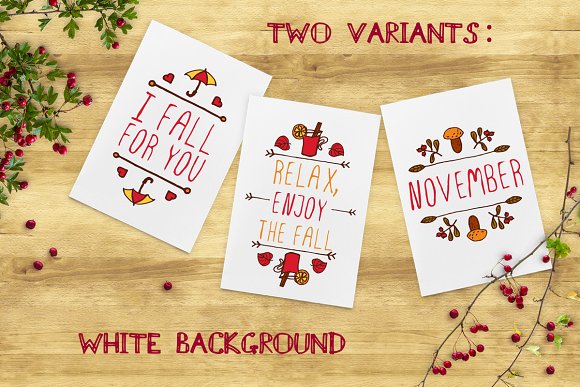 Hand-sketched fall season cards on Yellow Images Creative Store