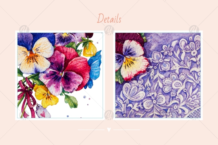 Watercolor set / Pansies on Yellow Images Creative Store