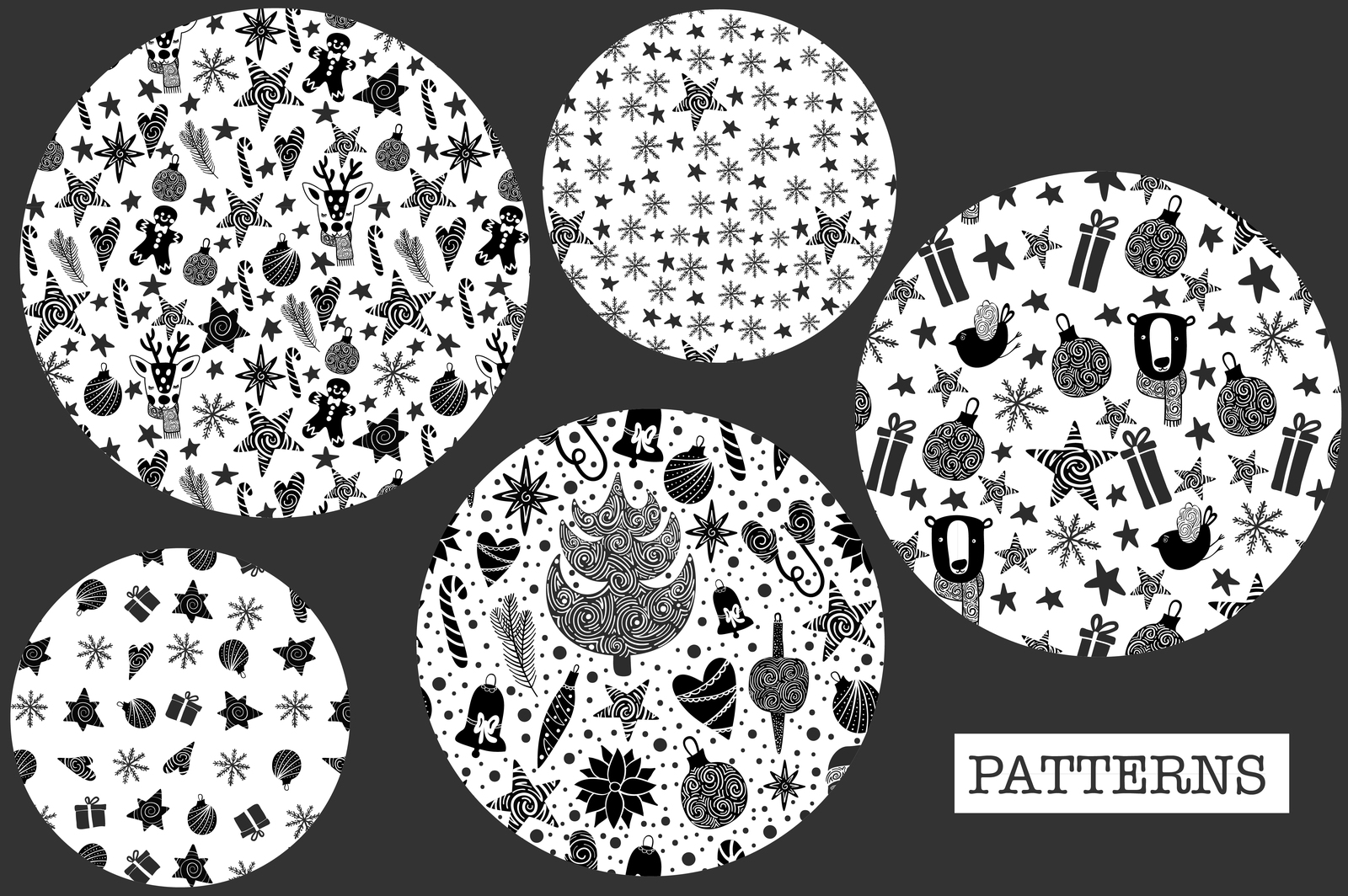 Black & White Christmas Clip-Art Set on Yellow Images Creative Store