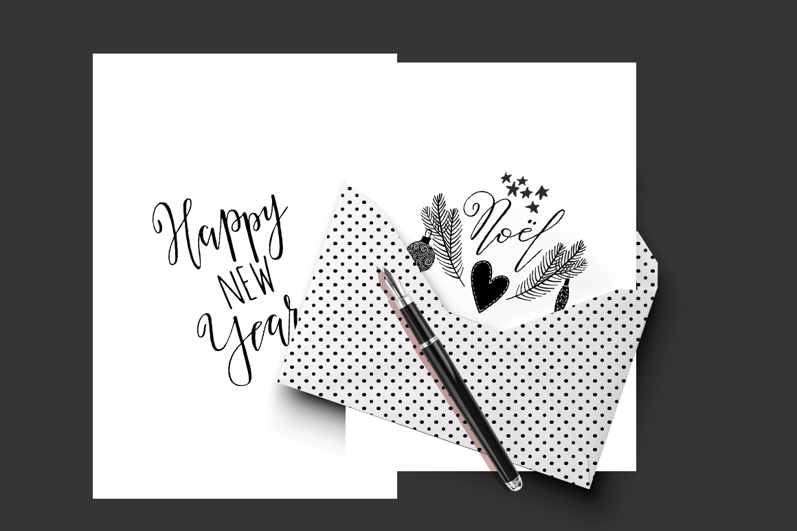 Black & White Christmas Clip-Art Set on Yellow Images Creative Store