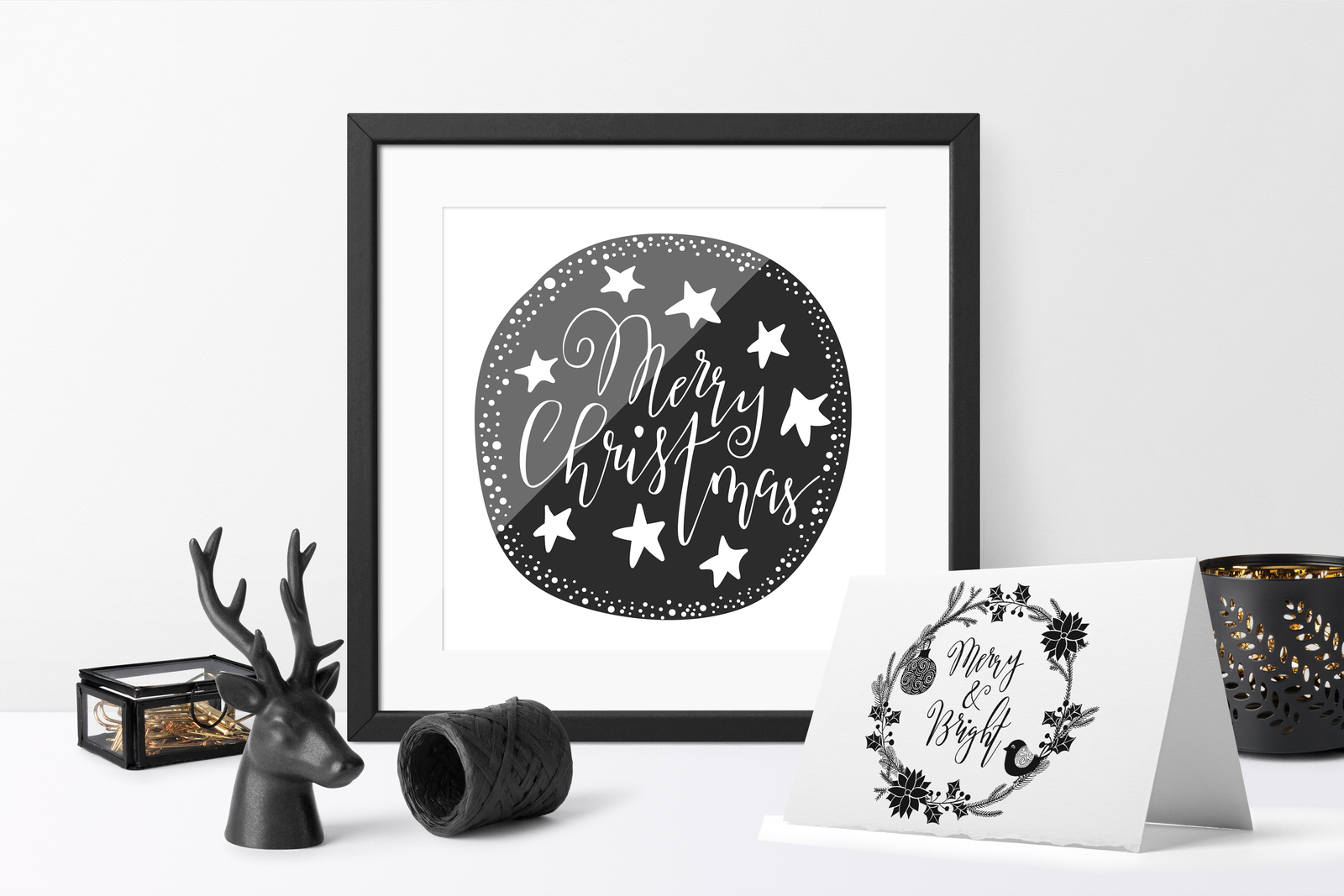 Black & White Christmas Clip-Art Set on Yellow Images Creative Store