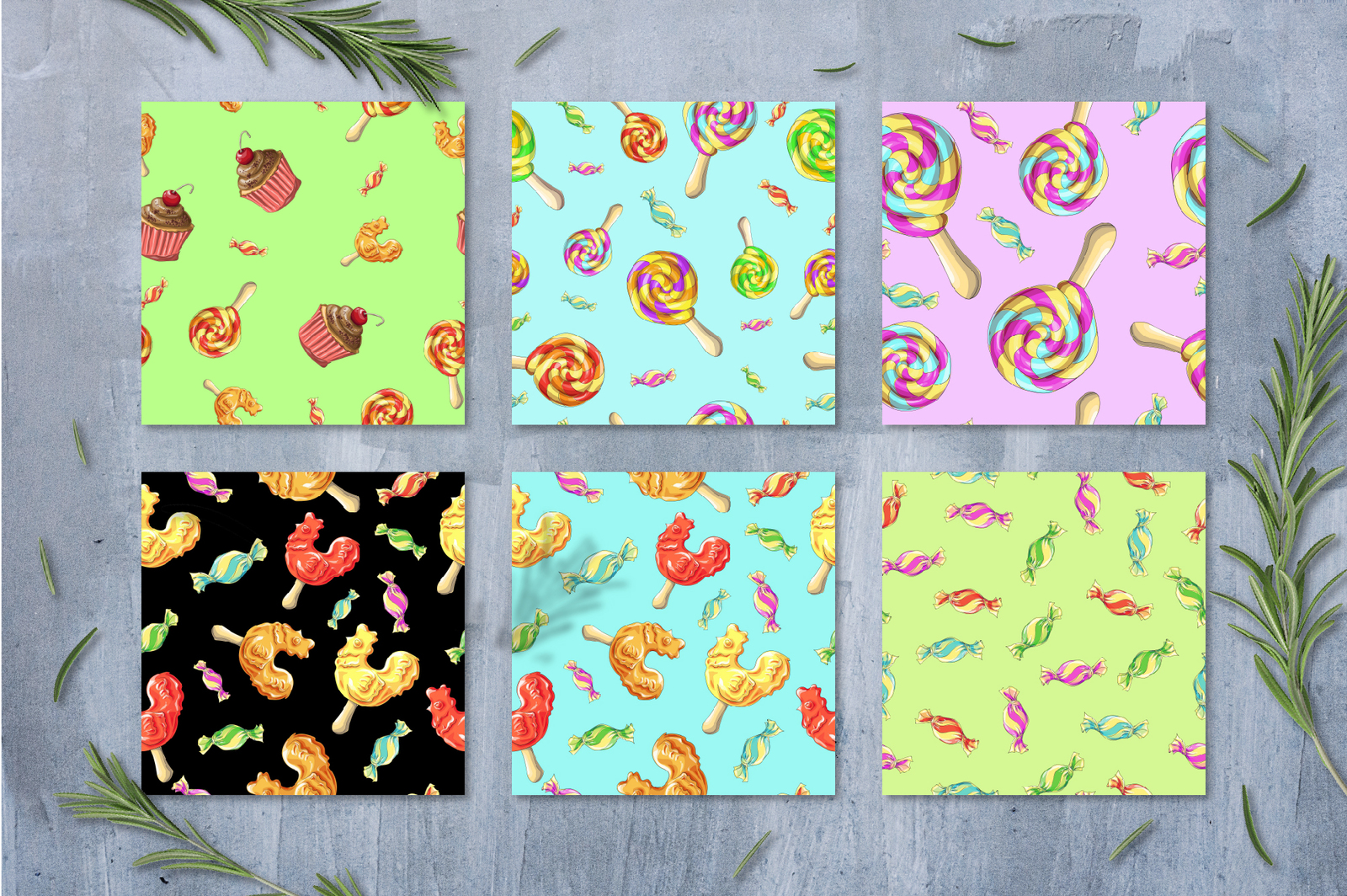 Set of vector sweets on Yellow Images Creative Store