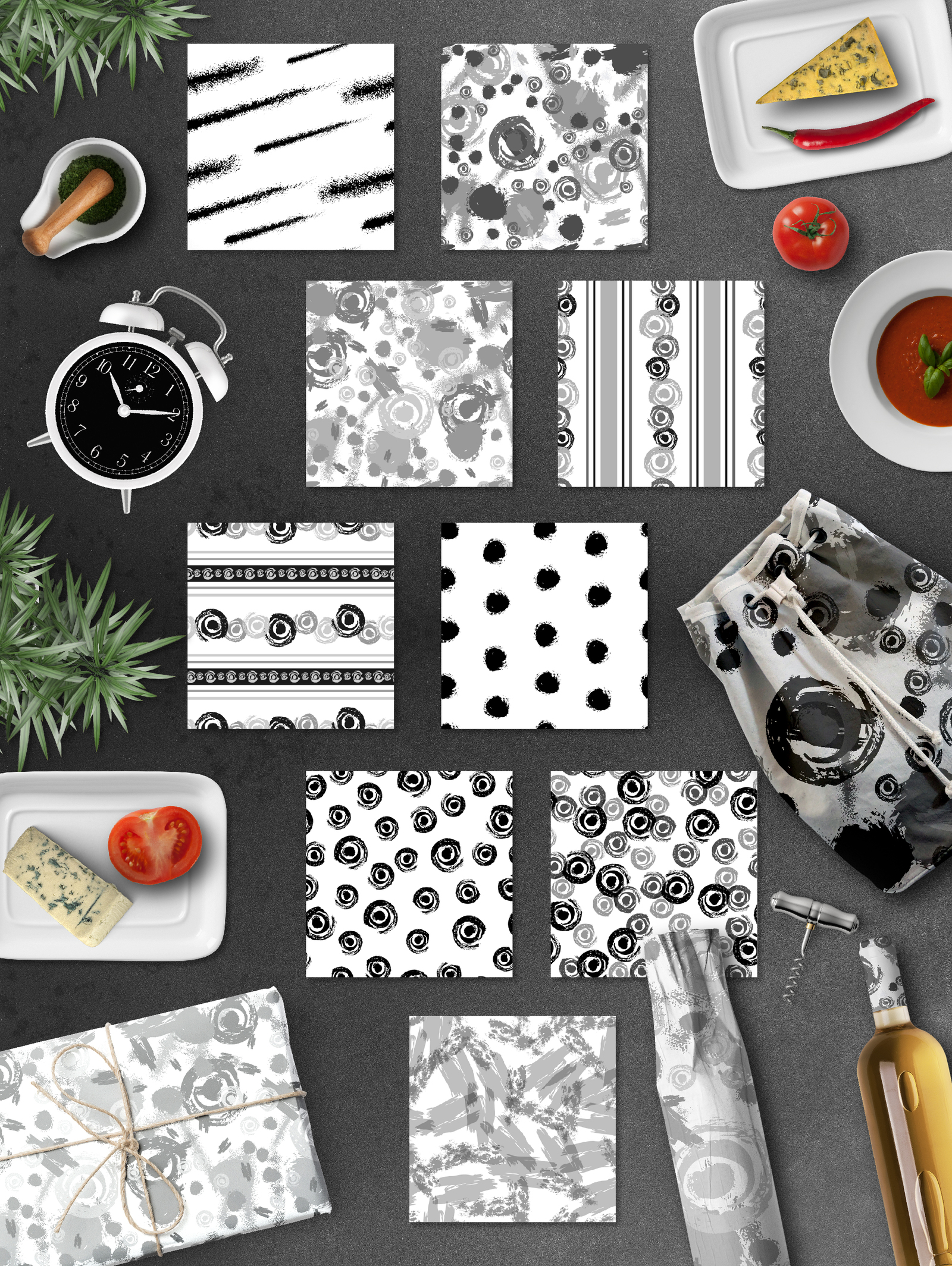 Monochrome patterns set on Yellow Images Creative Store