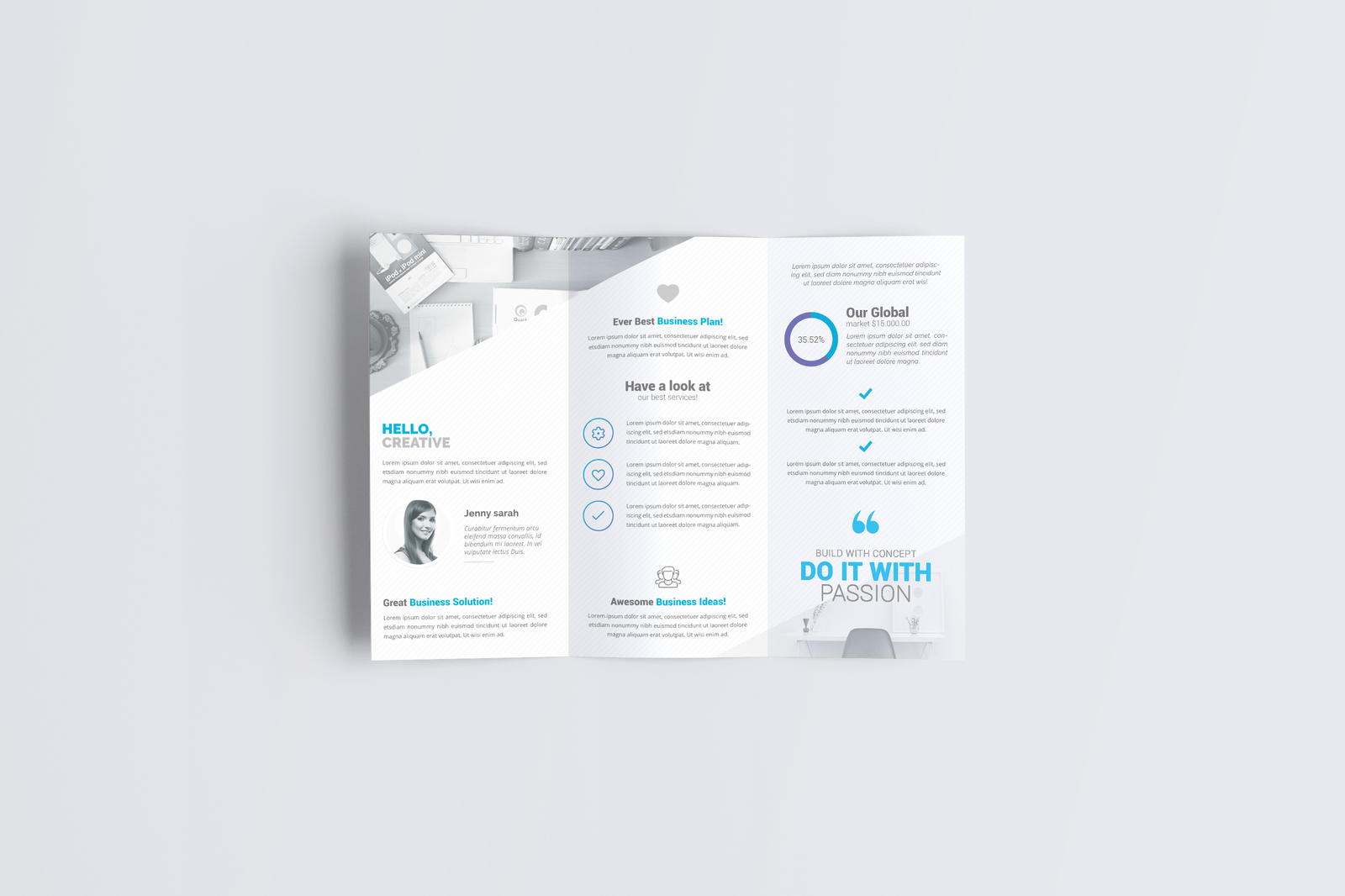  A4 Trifold Brochure Mockup On Yellow Images Creative Store