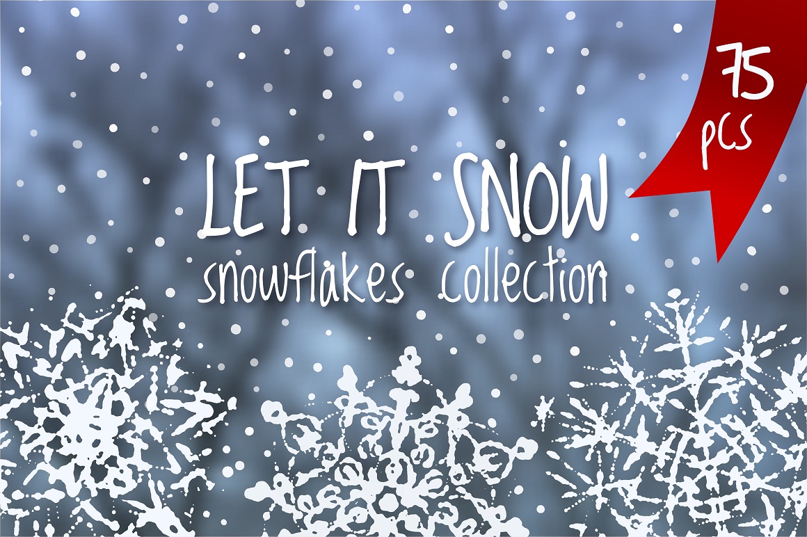 Ink hand drawn Snowflakes Vector Collection on Yellow Images Creative Store