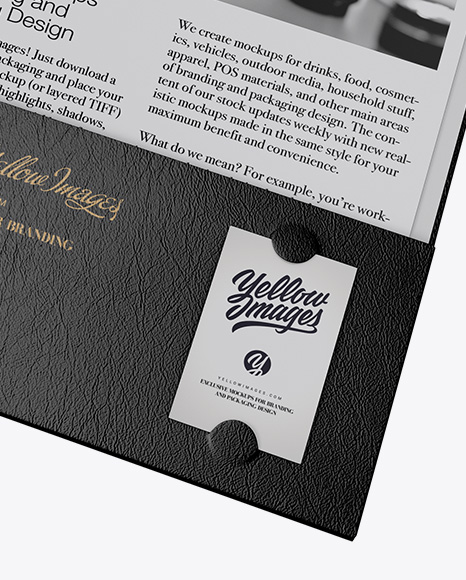 Leather Folder with Papers Mockup - Half Side View on Yellow Images ...