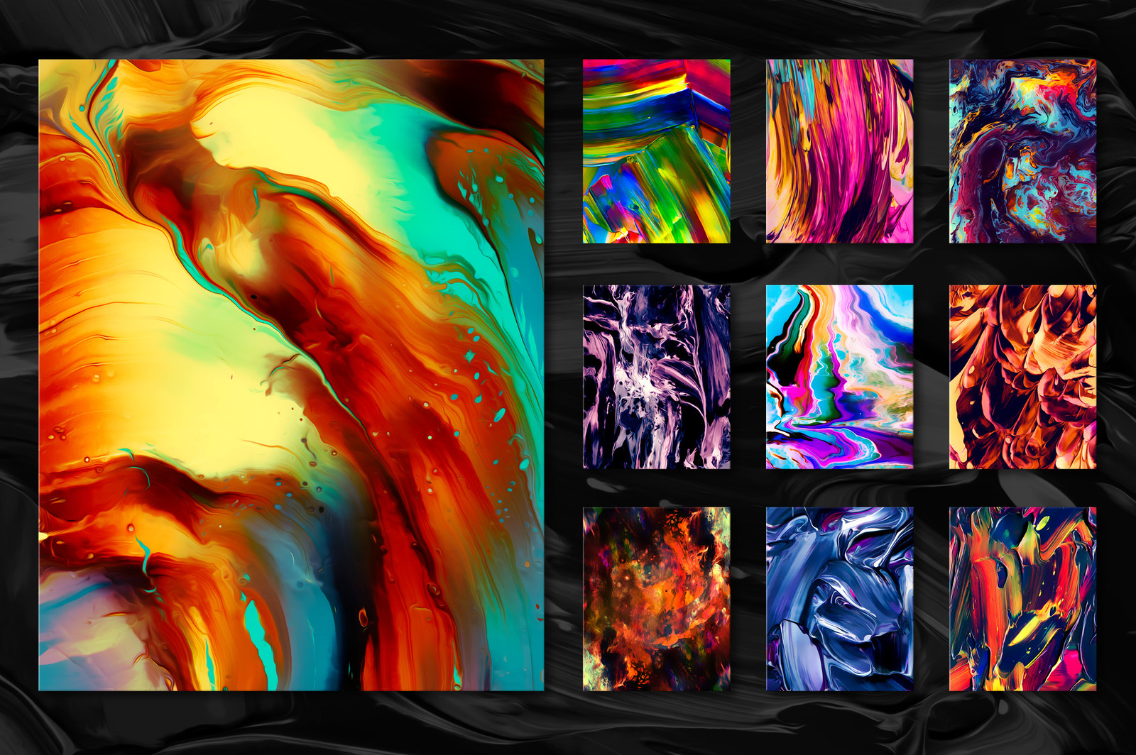 Flow Bundle: 300 Fluid Abstract Paintings on Yellow Images Creative Store