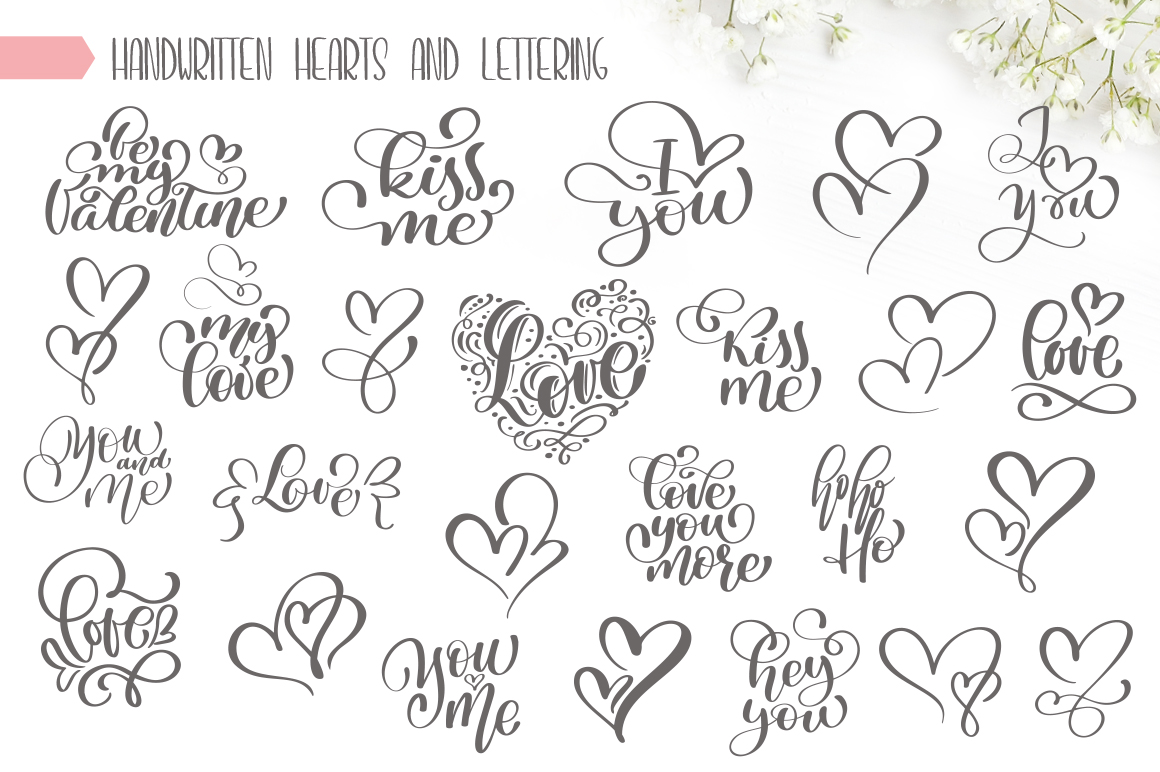 Valentines Hand Drawn Vector Collection on Yellow Images Creative Store