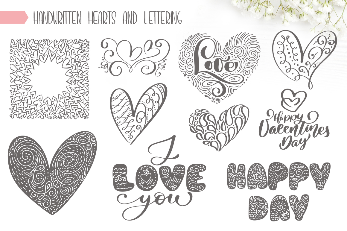 Valentines Hand Drawn Vector Collection on Yellow Images Creative Store