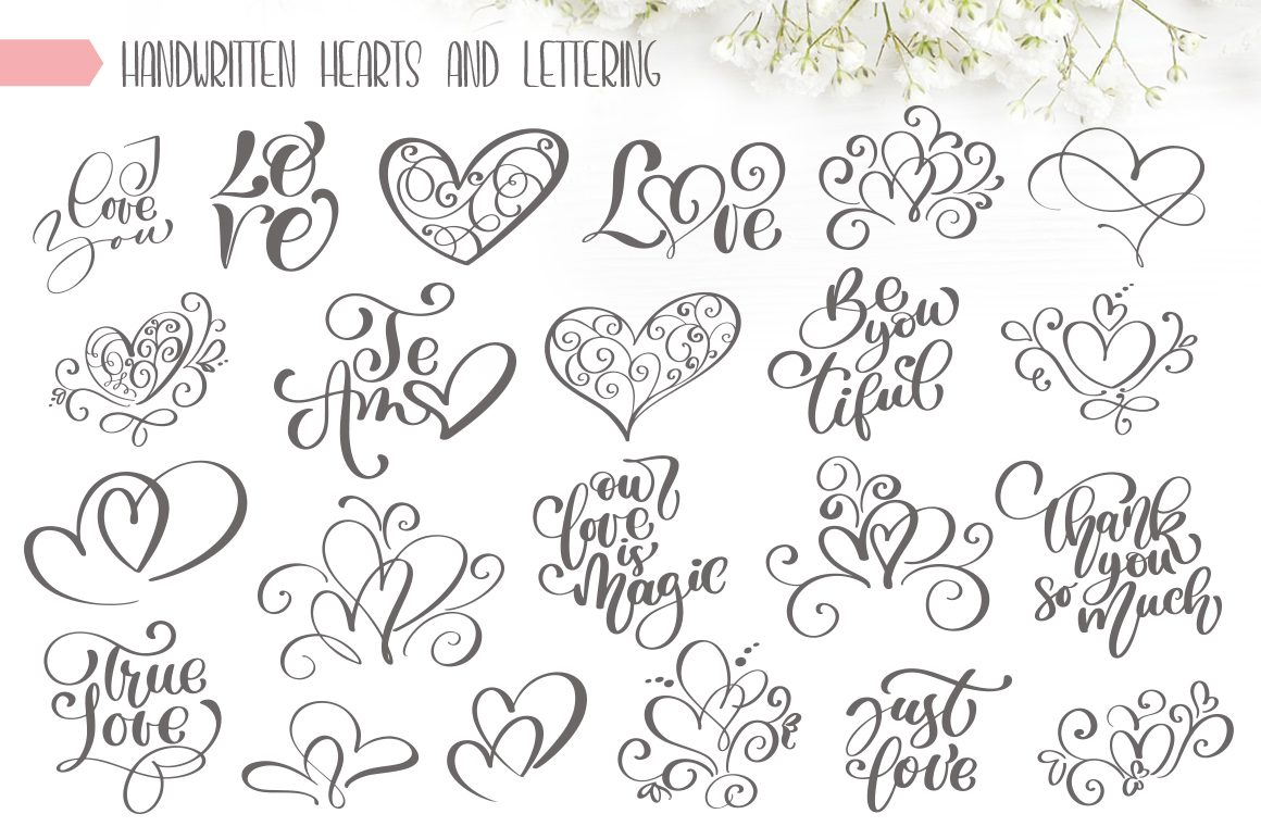 Valentines Hand Drawn Vector Collection on Yellow Images Creative Store