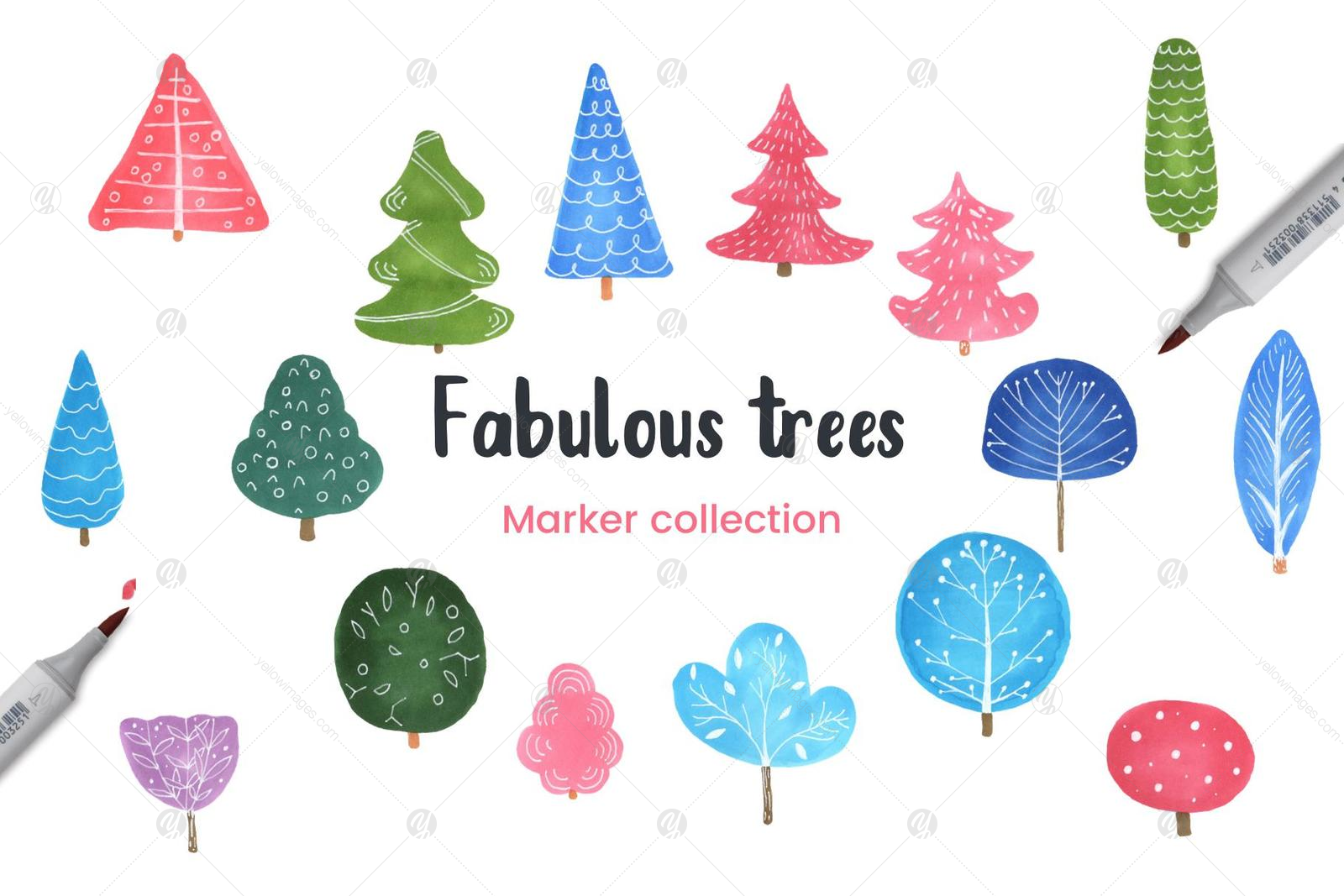 Fabulous Trees Marker Collection on Yellow Images Creative Store