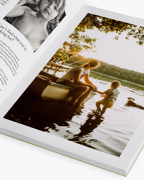 Opened Magazine Mockup - Half Side View on Yellow Images Object Mockups