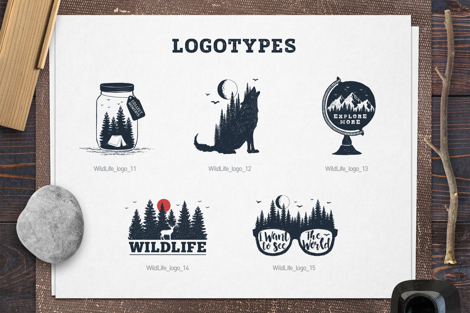 WildLife. 15 Double Exposure Logos on Yellow Images Creative Store
