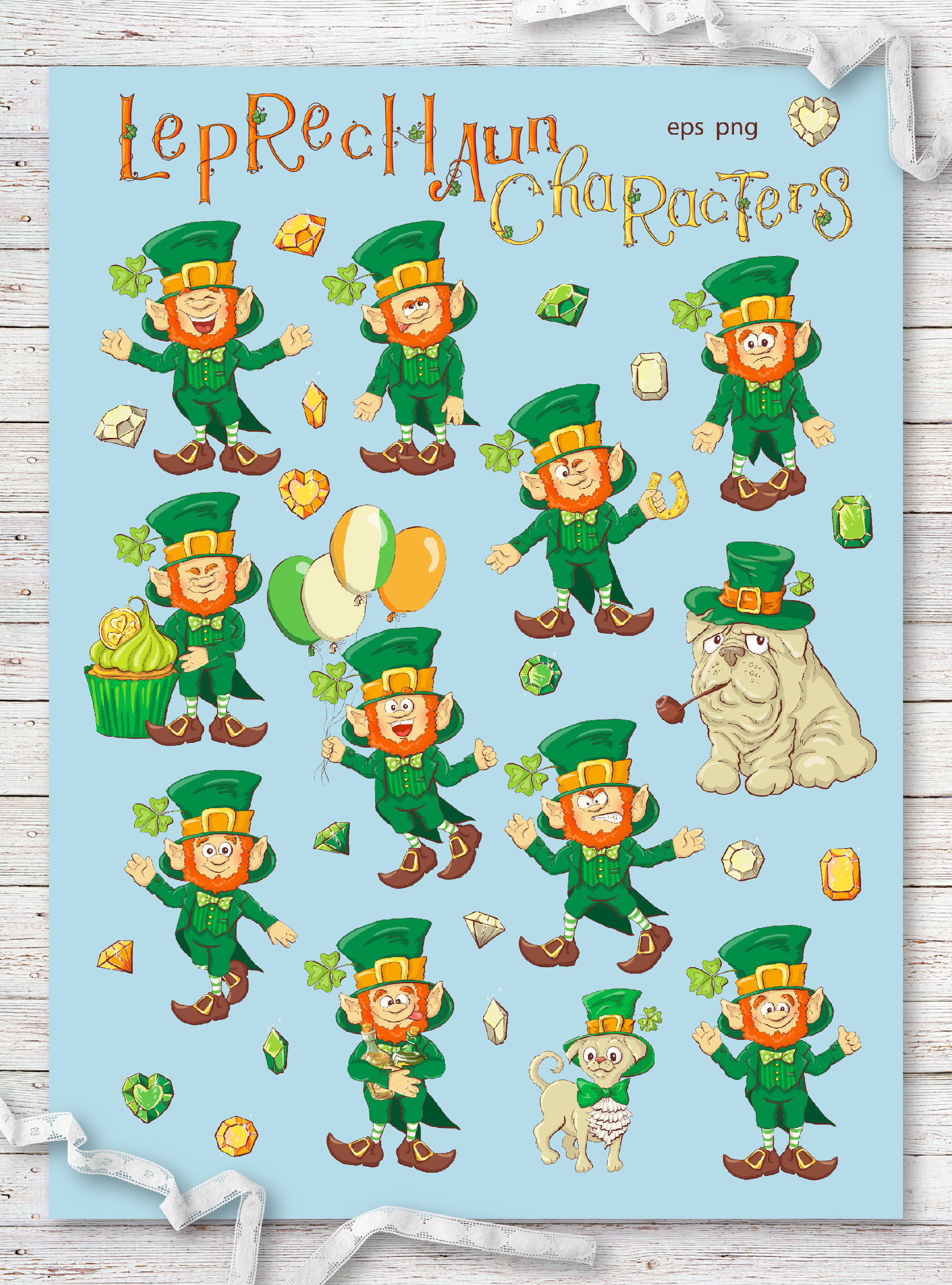 Leprechaun – St. Patrick’s Day Set on Yellow Images Creative Store