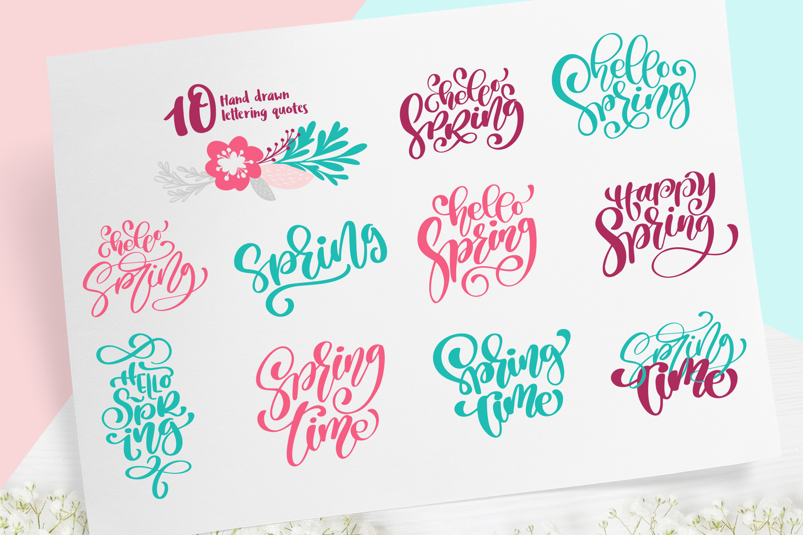 Spring vector lettering & floral greeting card on Yellow Images ...