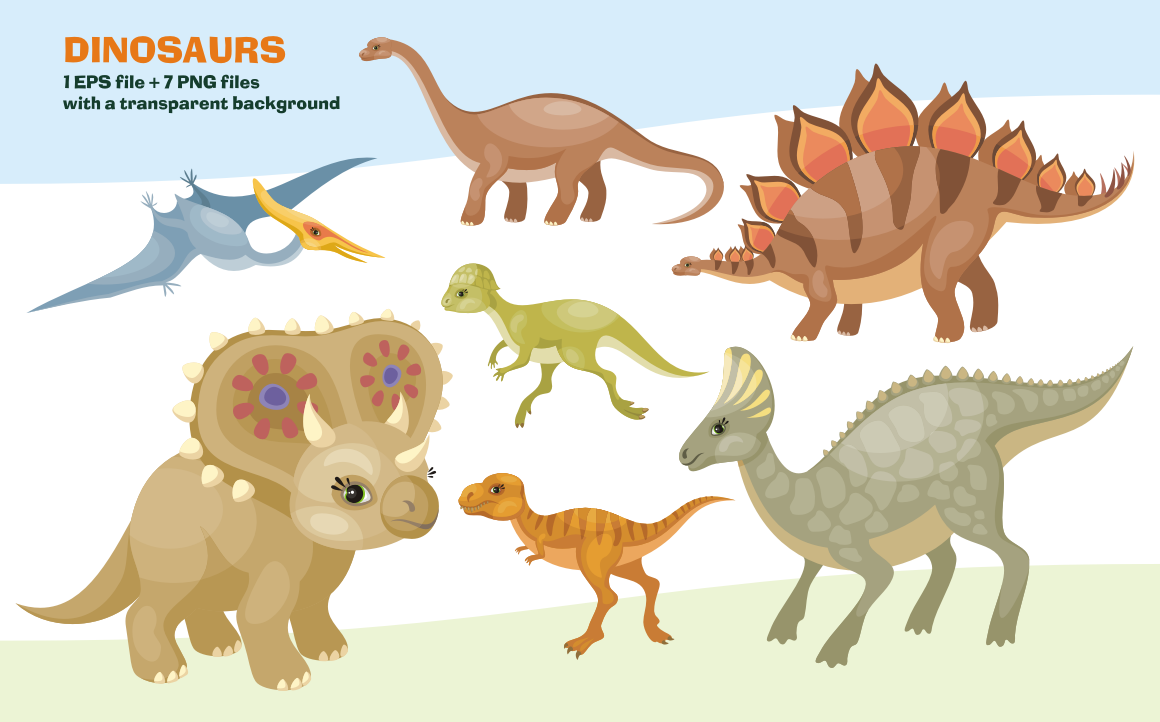 Dinosaurs. Vector clip arts. on Yellow Images Creative Store