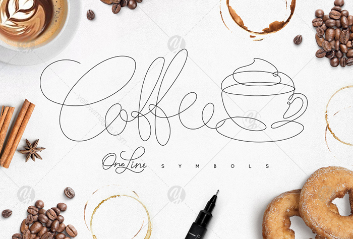 Coffee One Line Symbols on Yellow Images Creative Store