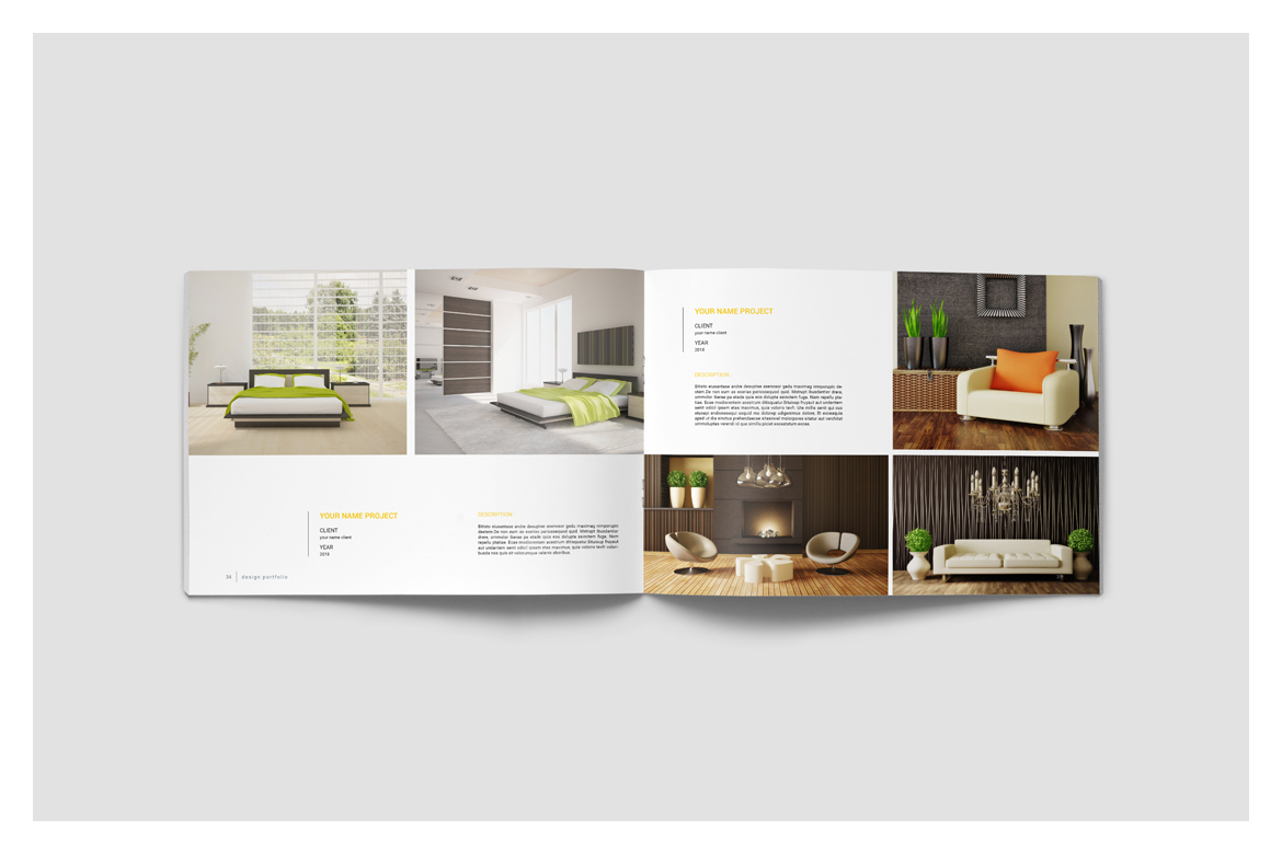 Graphic Design Portfolio Template on Yellow Images Creative Store