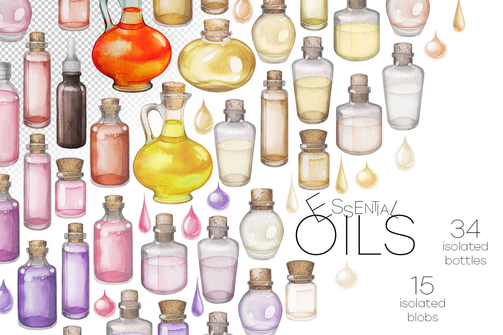 Watercolor essential oils on Yellow Images Creative Store