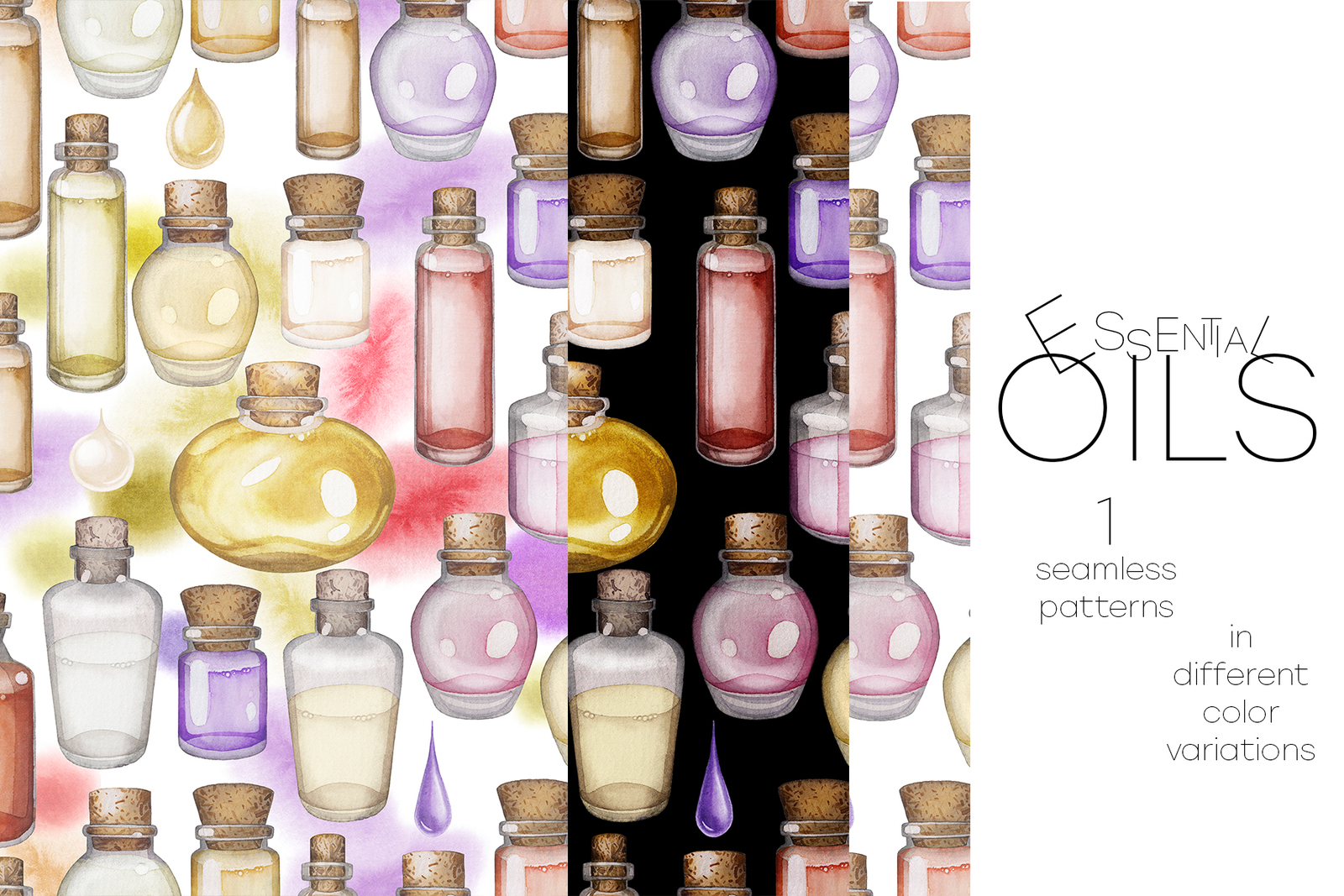 Watercolor essential oils on Yellow Images Creative Store